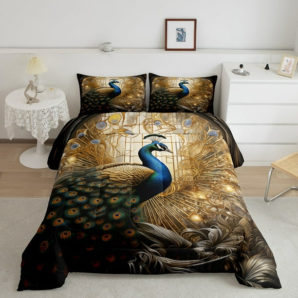 Peacock Comforter Set Exotic Birds Animal Bedding King, Elegant ...