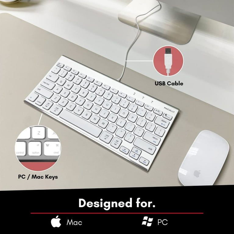 Macally Compact USB Wired Keyboard for Mac, Windows PC - 78 Macally Compact USB Wired Keyboard for Mac, Windows PC - 78