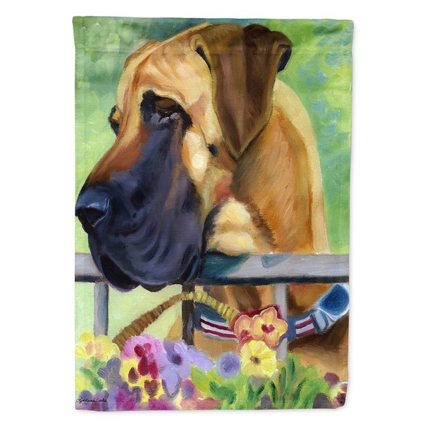 Great Dane Natural Ears Fawn in Flowers Garden Flag - Walmart.com