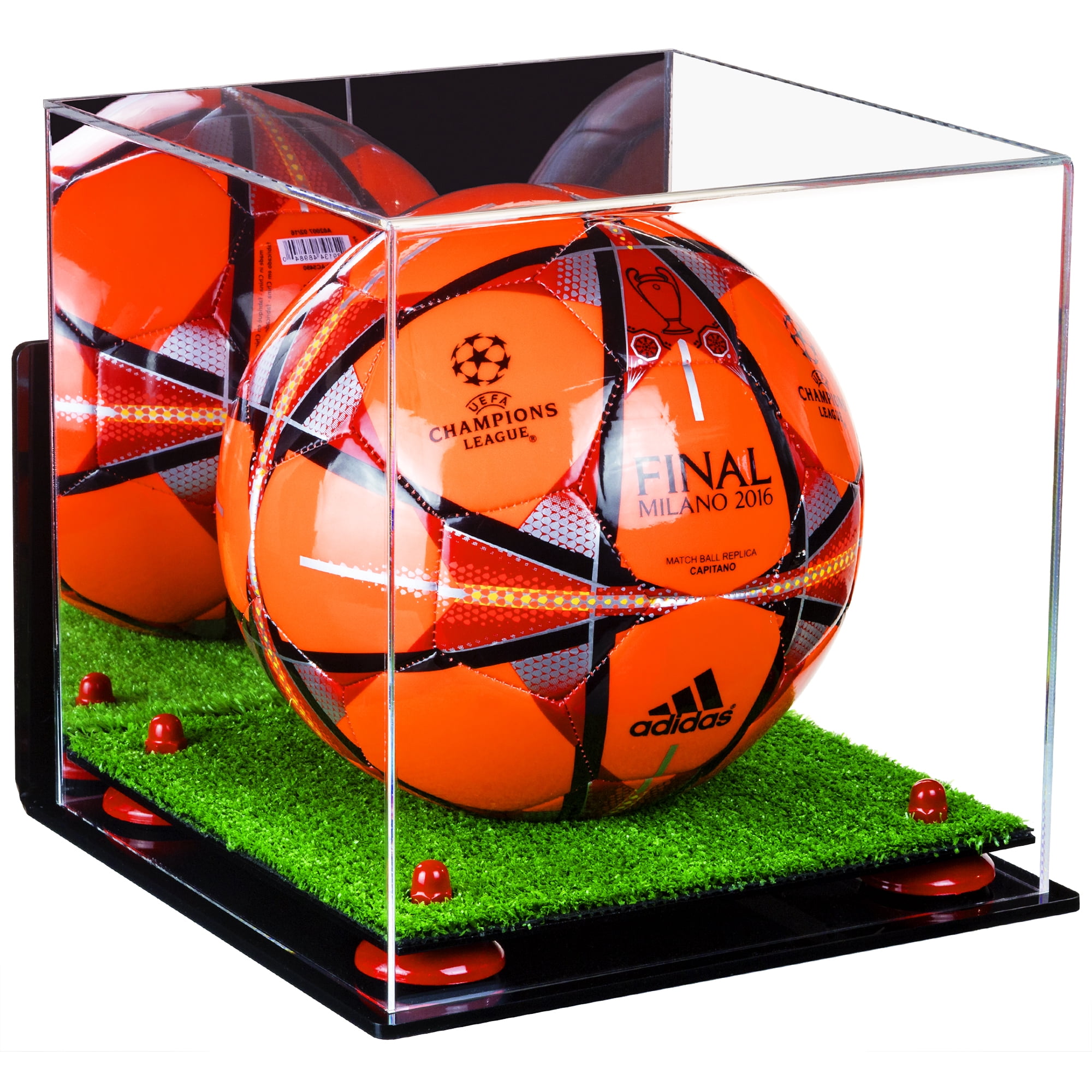 Deluxe Acrylic Soccer Ball Display Case with Red Risers, Mirror, Turf ...