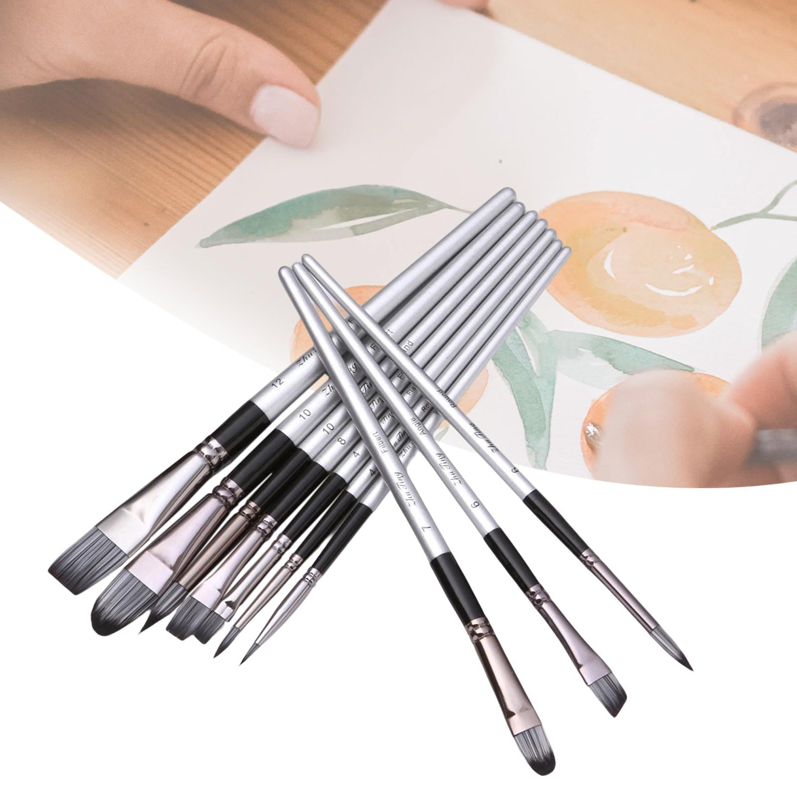 12x Paint Brushes Wooden Handle Flat Pointed Tip Paint Brush Pen Set ...