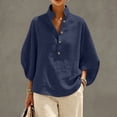 Blue Blouse for Women Fashion Cotton Linen 2026 Summer Half Sleeve V ...