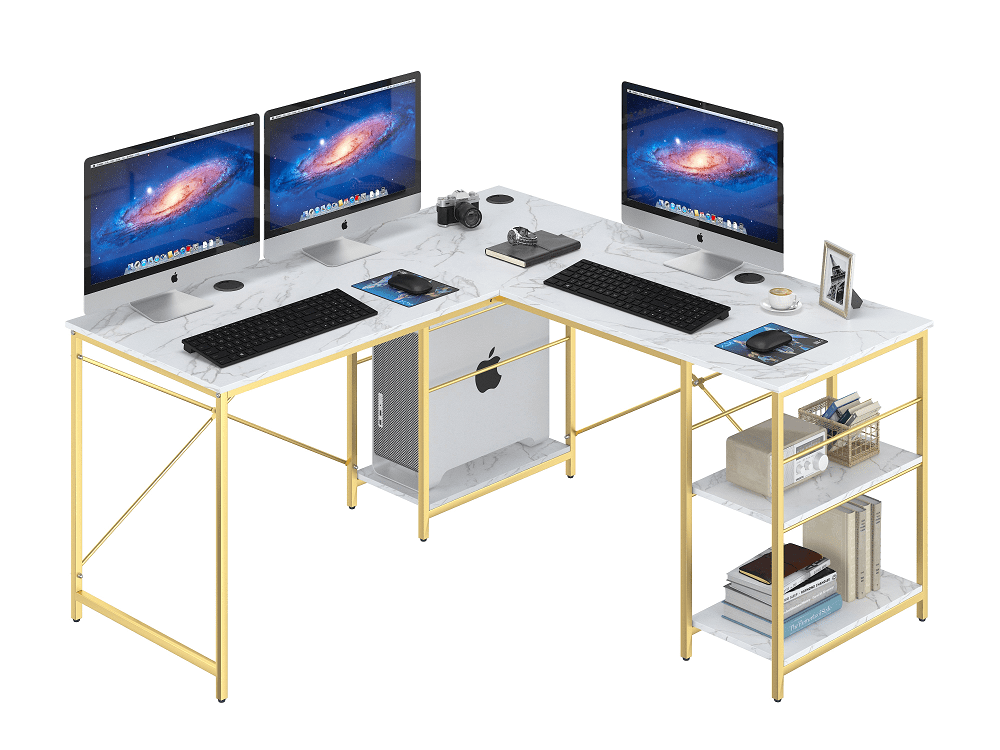 Bestier 95.5 inches L-Shaped Corner Computer Desk with Shelves Long ...