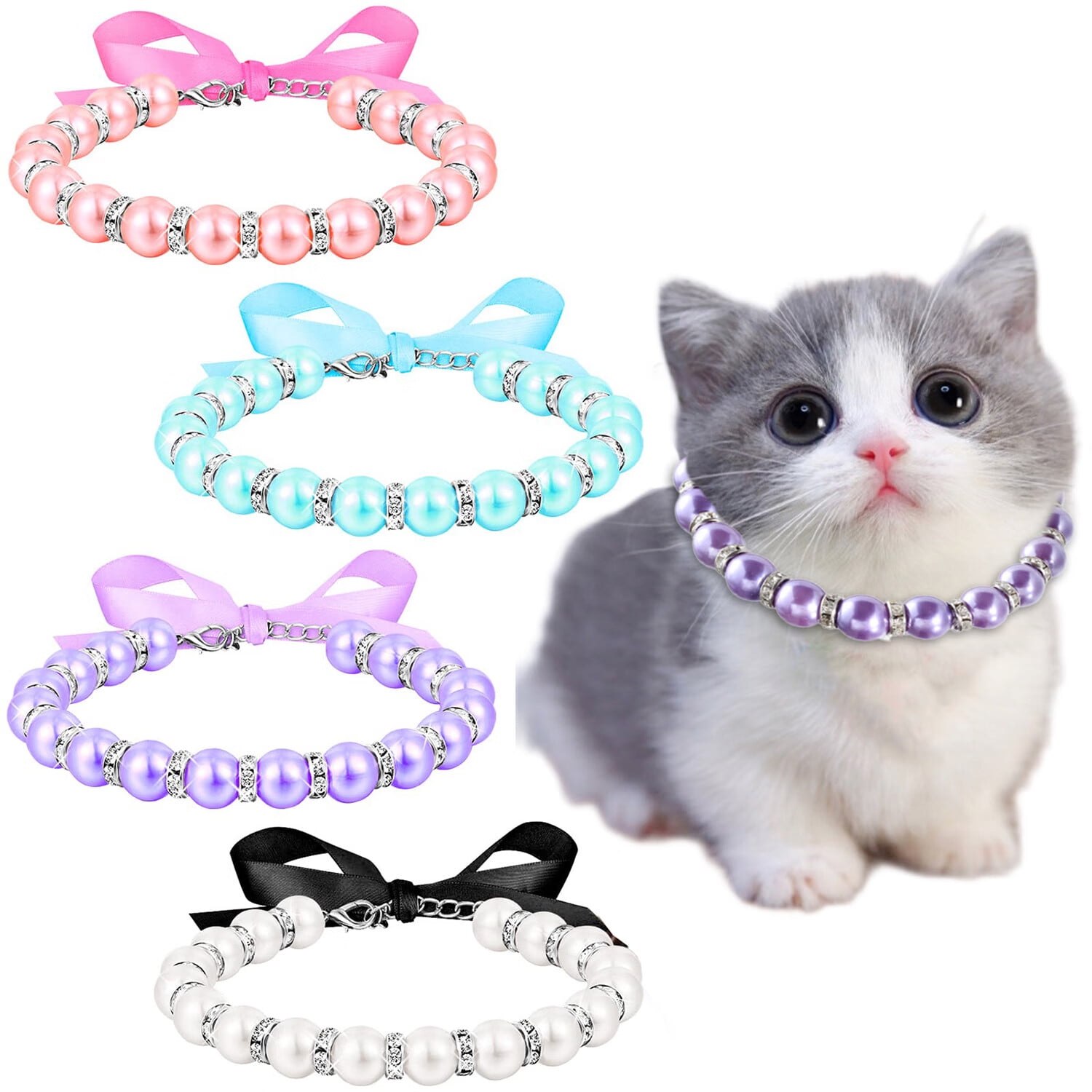 Mouind 4 Pieces Pearls Dog Necklace Collar Jewelry with Bling ...