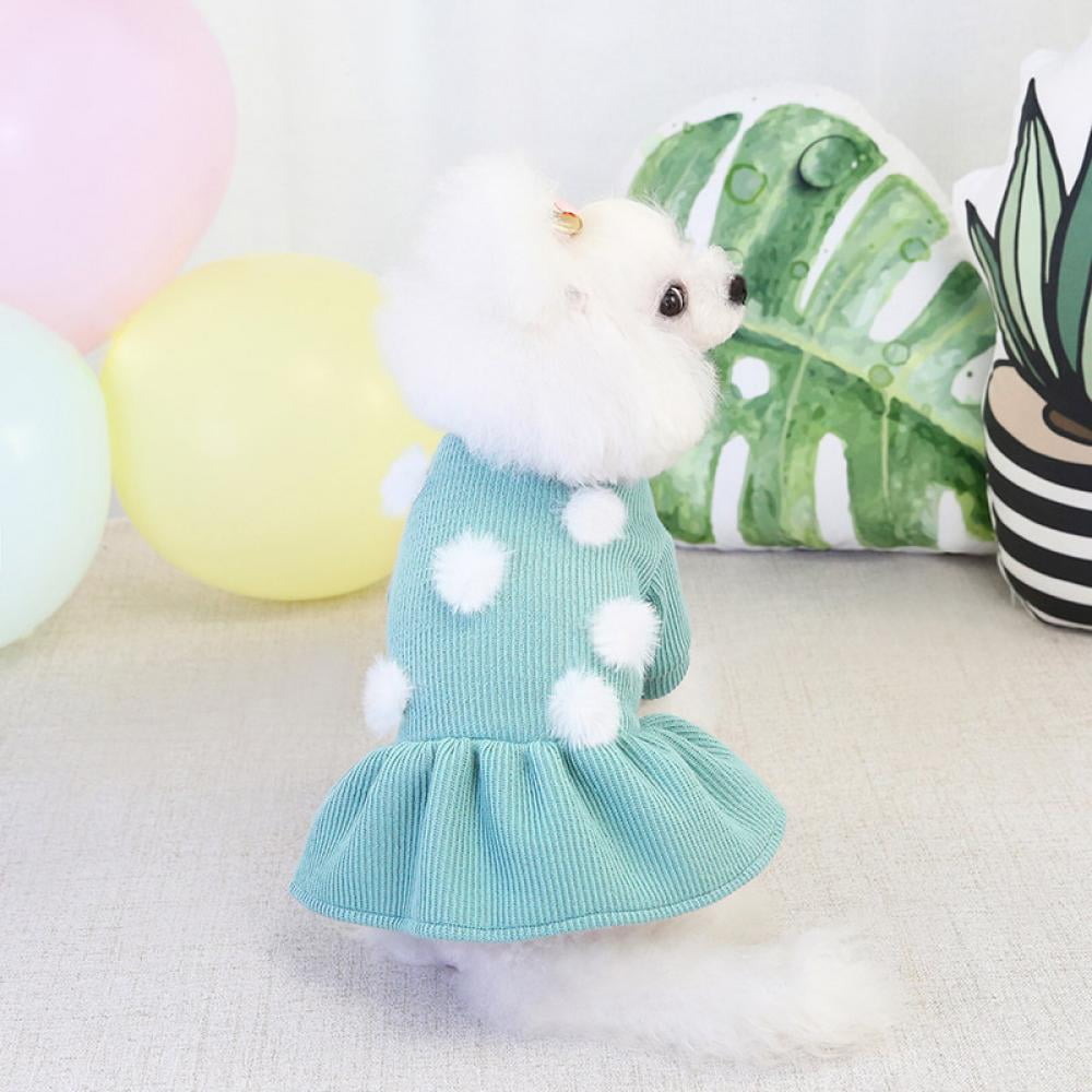 Dog Sweater Dress,Turtleneck Pullover Knit with Leash,Lovely Plush Ball ...