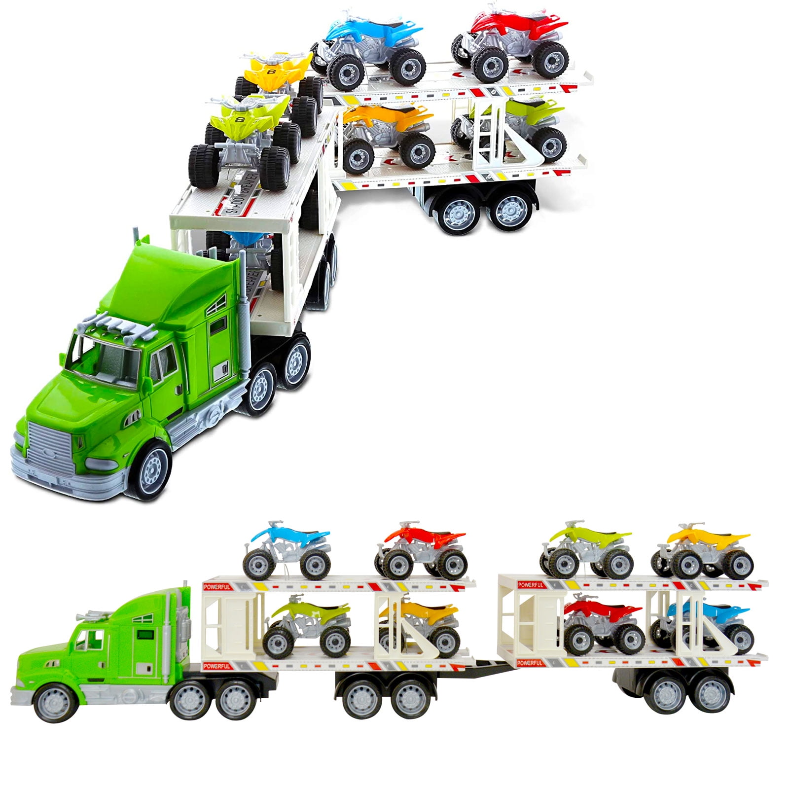 Mega Transport Toy Vehicle Semi Truck Trailer Hauler 15" with 8 ...