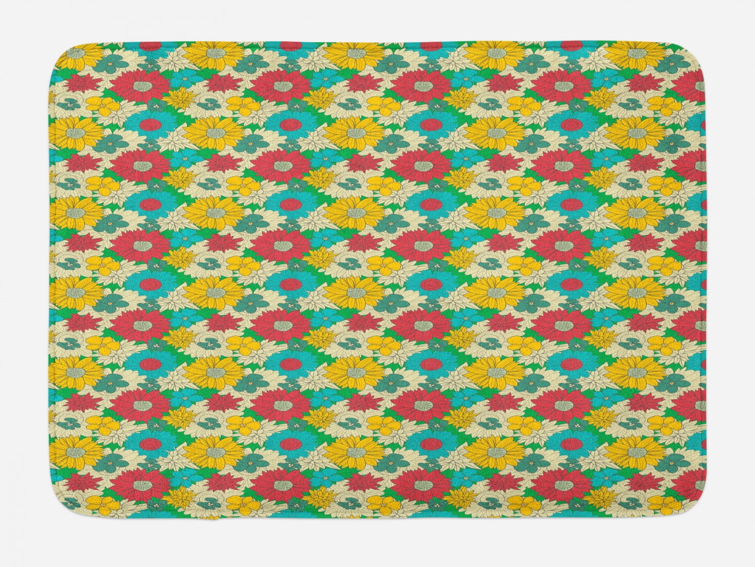 Colorful Bath Mat, Various Different Flowers Flourishing with Lively ...