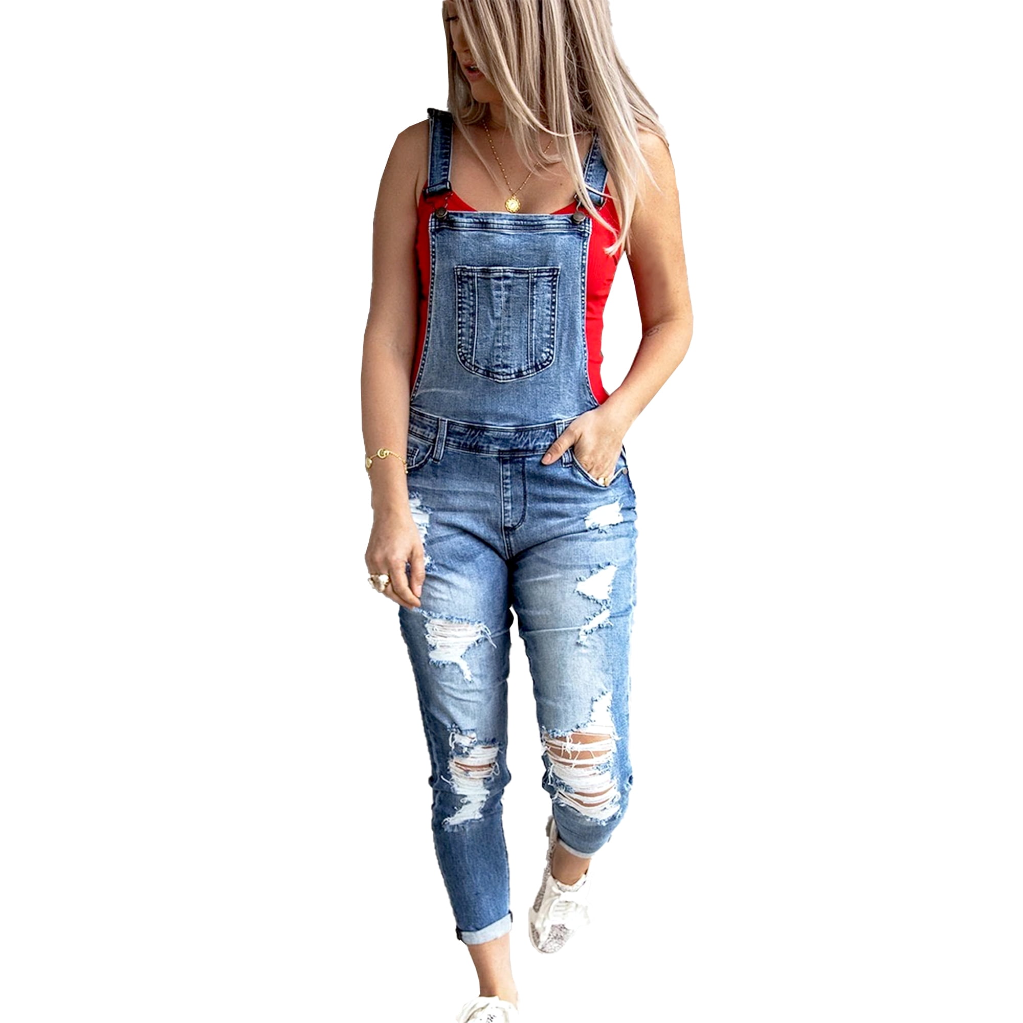 Nany Jeans Women's Denim Long Leg Overall Romper, Jeans Ripped Cutout ...