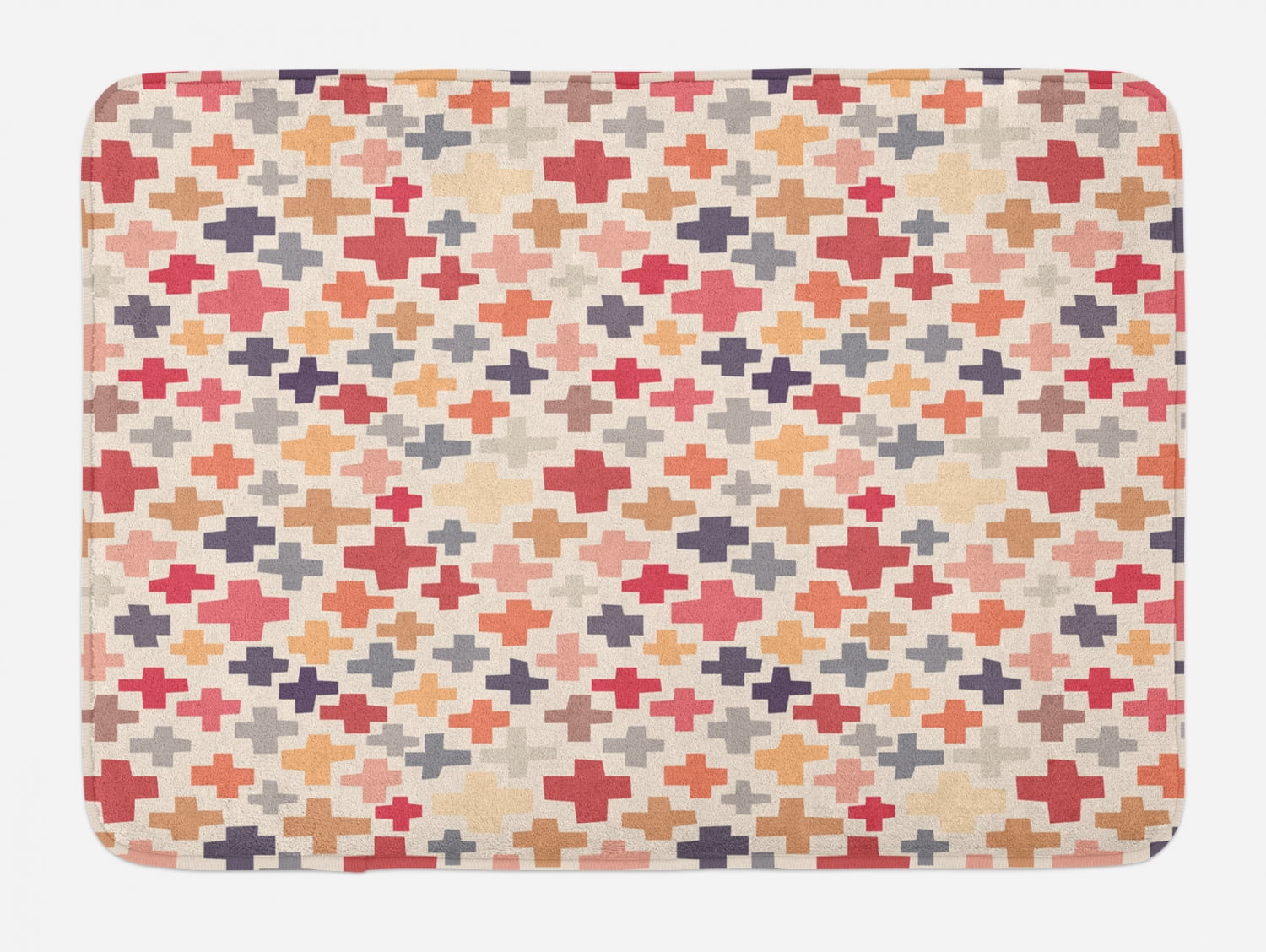 Abstract Bath Mat, Repetitive Hand Drawn Plus Symbol Motifs on Creme ...