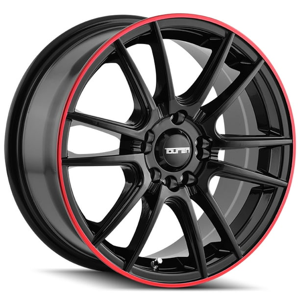16" Inch Touren TR77 16x7 4x108/5x108 +40mm Black/Red Wheel Rim ...
