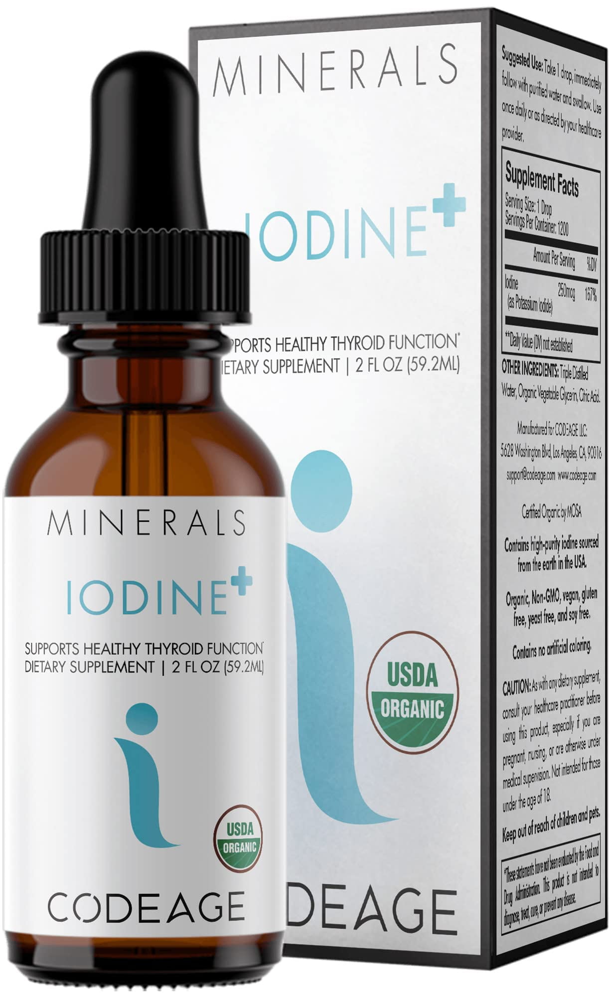 Suplemento de yodo Codeage Iodine+ 250 mcg, gota líquida, 60 ml ...