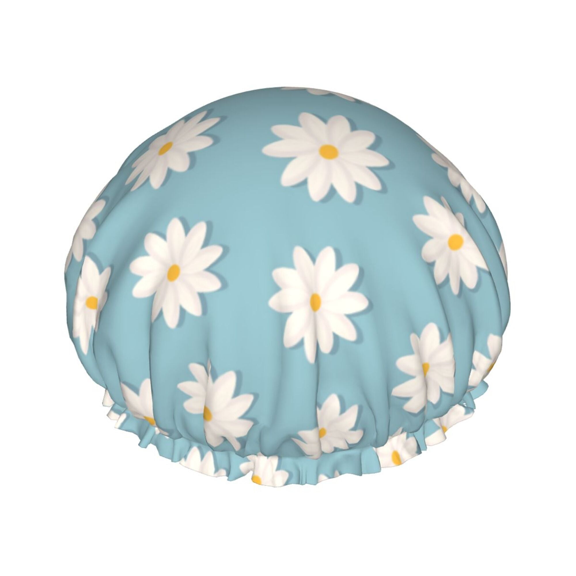 YFYANG Women's Double Waterproof Shower Cap, Blue Floral Pattern ...
