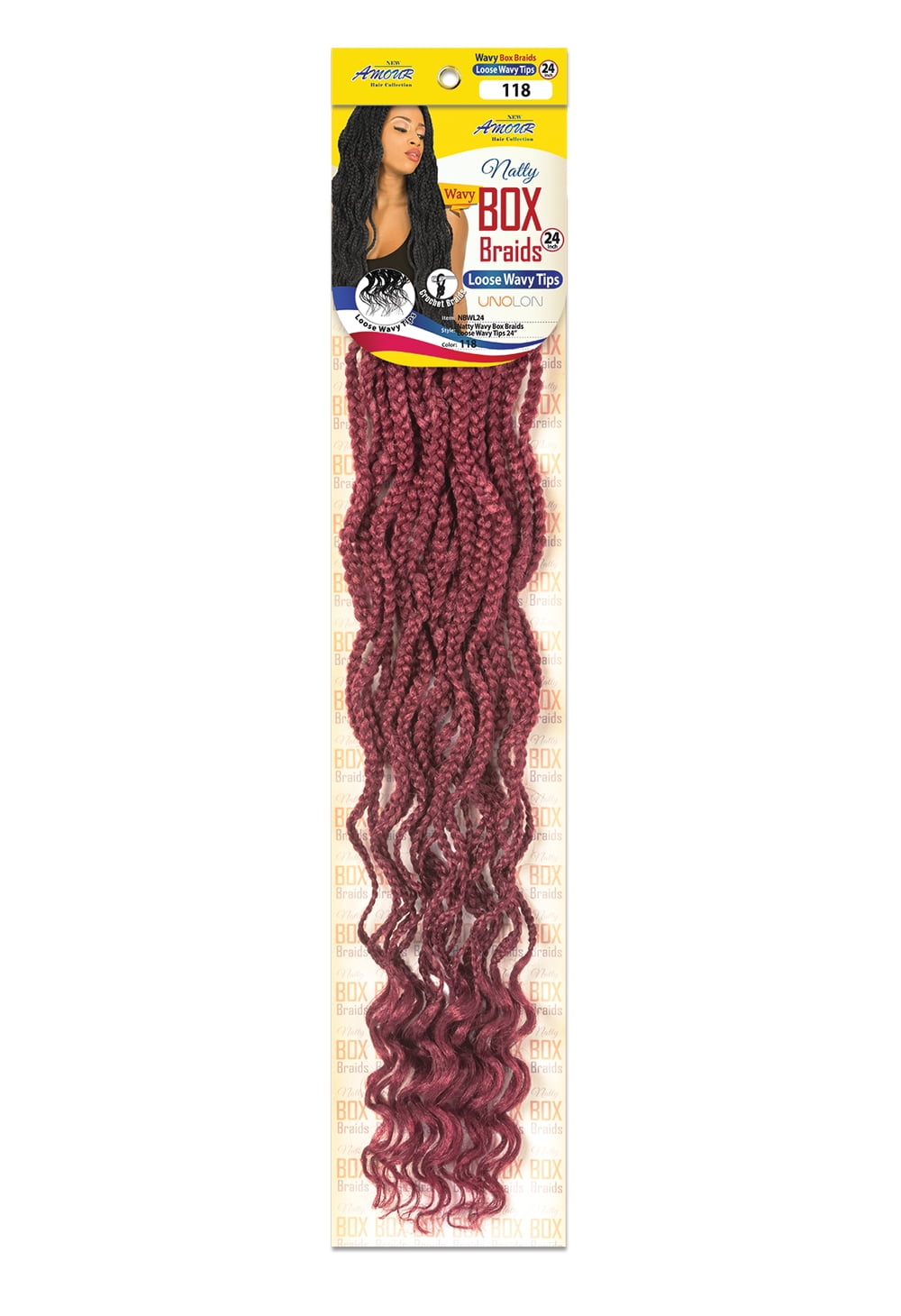 Natty Wavy Box Braids Loose Wavy Tips 24" (1/50), 20 Strands - Color 2 ...