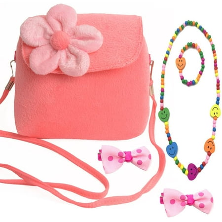 Little Girl Beauty Set Plush Flower HandbagChildren's Shoulder Bag ...