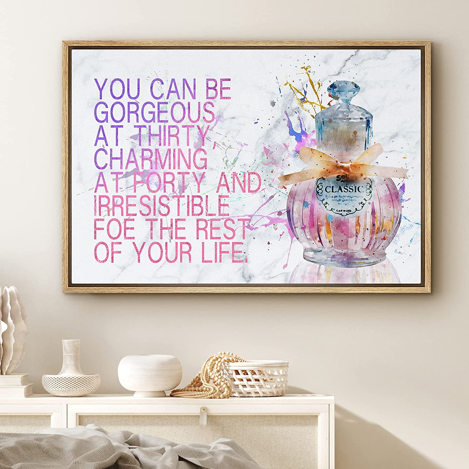 PixonSign Framed Canvas Print Wall Art Purple Perfume with Motivational ...