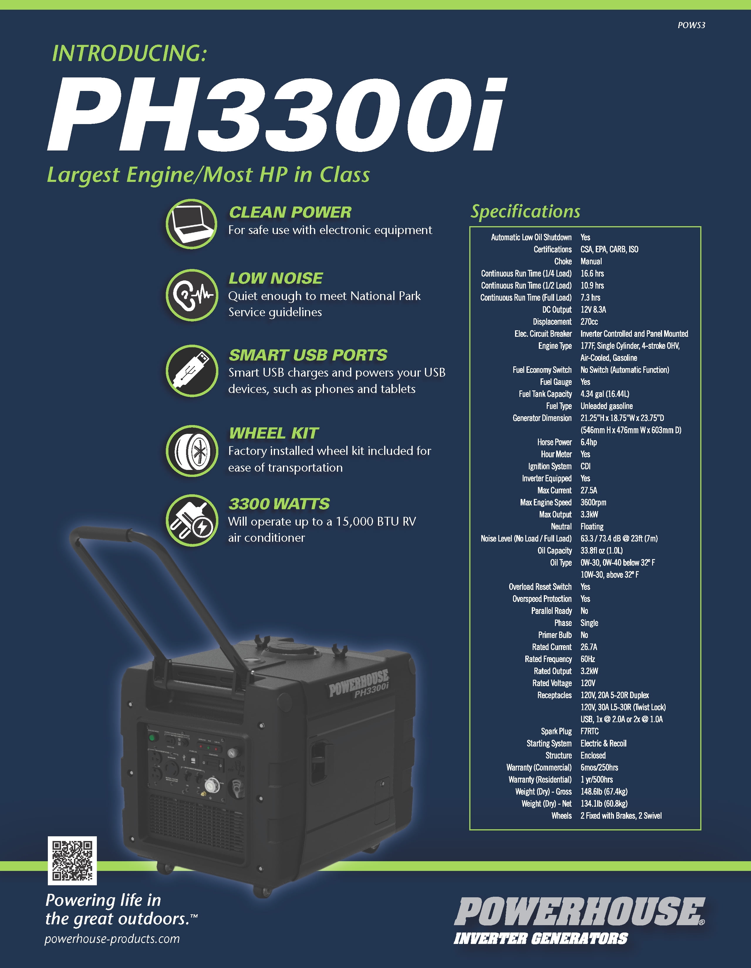 Powerhouse POWS3 Brochure Single Sheet; PH3300I Generator Flyer; Pack ...