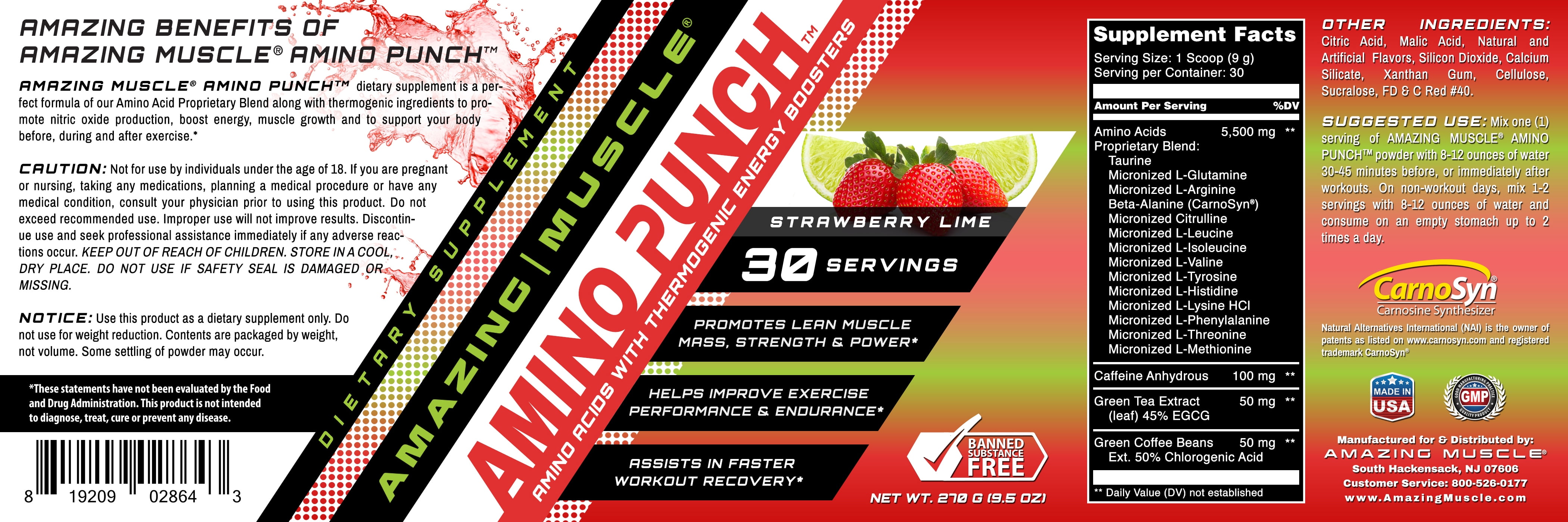 Amazing Muscle Amino Punch 5500 Mg Per Serving of Amino Acids, 30 ...