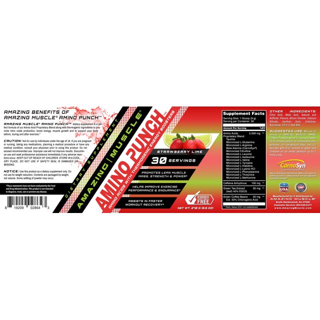 Amazing Muscle Amino Punch 5500 Mg Per Serving of Amino Acids, 30 ...