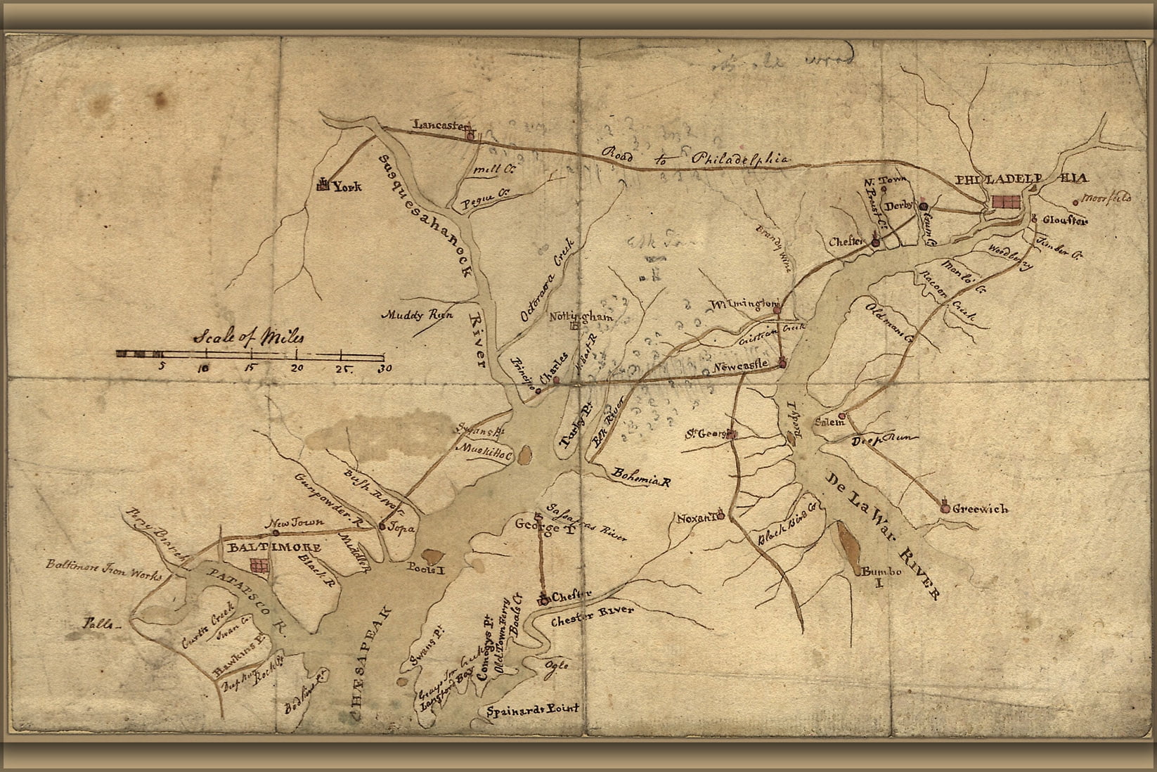 24"x36" Gallery Poster, Map of Delaware River & Chesapeake Bay area ...