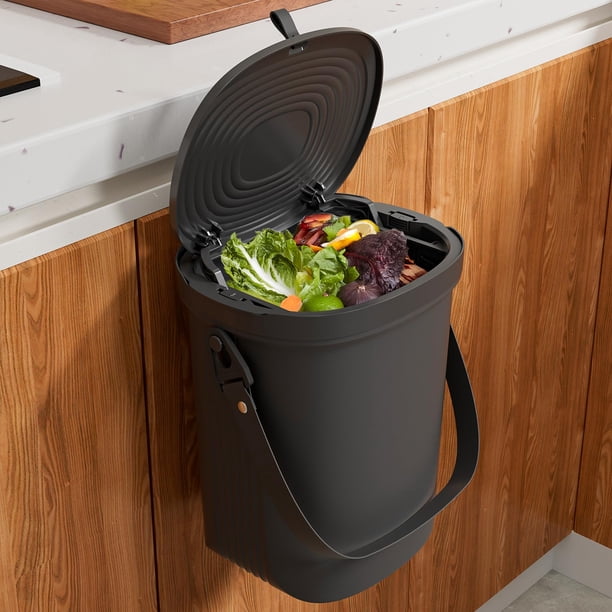 Cubo de compostaje Surume para cocina, 7,6 L, con tapa, negro | Bodega ...