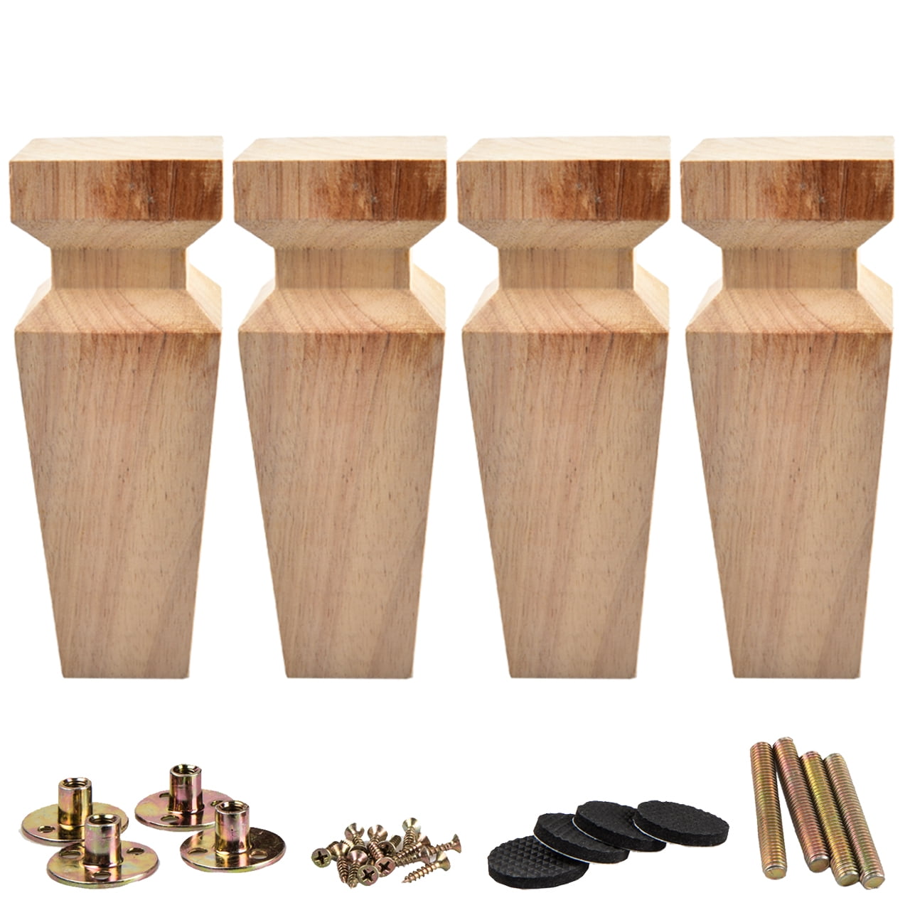 LAVANE 6 inch / 15cm Wooden Furniture Legs, Set of 4 Solid Wood Carved ...