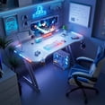 55 Inch Gaming Desk with RGB Lights, Cable Management, Cup Holder ...