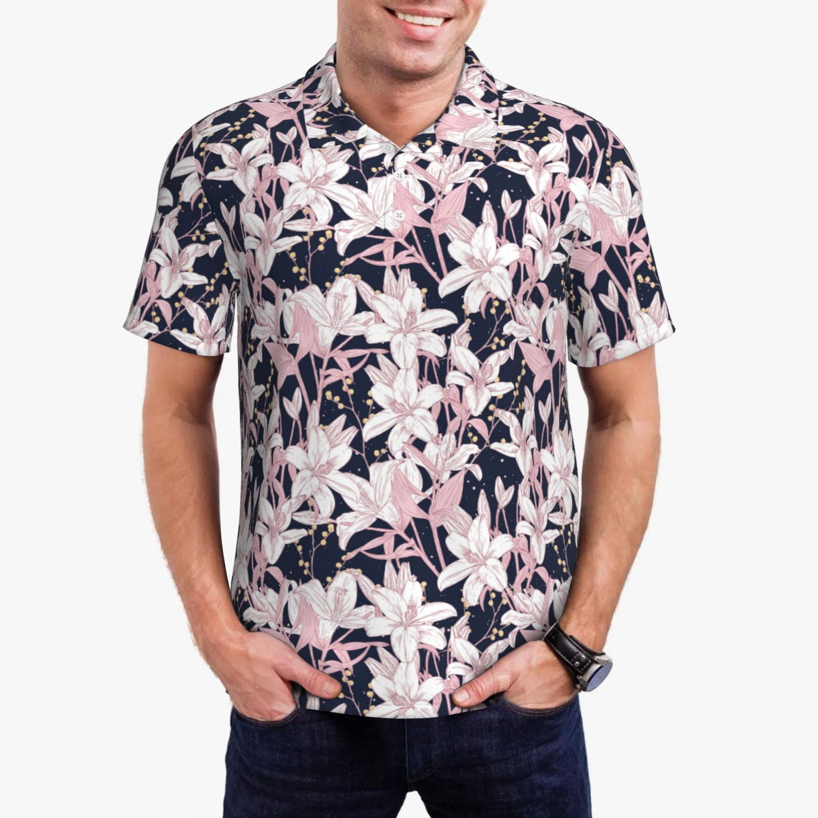 Fotbe Lilies Flowers Camiseta Polo de Golf para Hombre con Estampado – Camisa Deportiva ...
