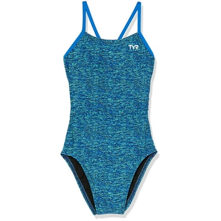 TYR Girls' Standard Durafast Elite Cutoutfit Swimsuit, Blue/Green ...