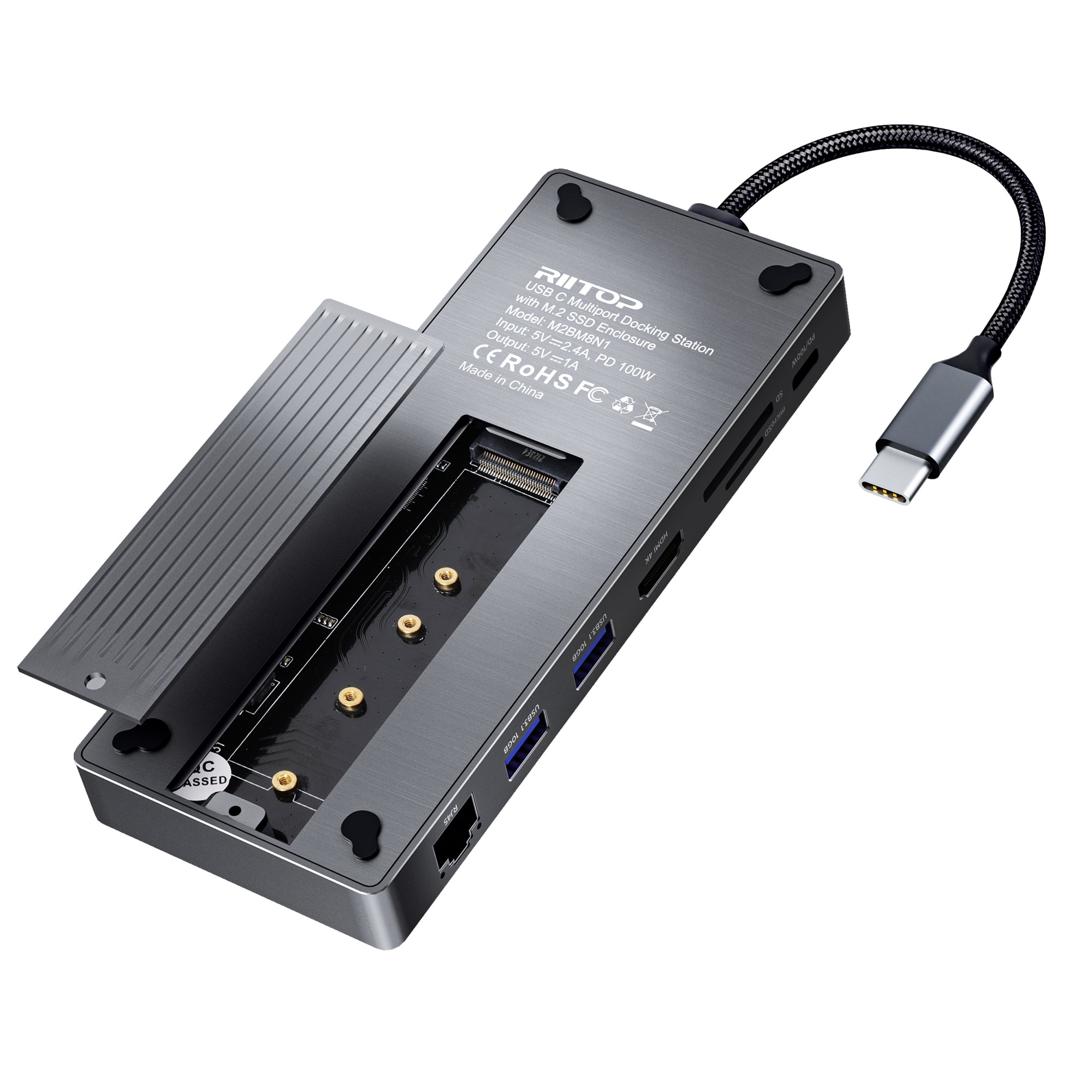 USB C Docking Station with M.2 SSD Enclosure, RIITOP 8 in 1 Multiport ...