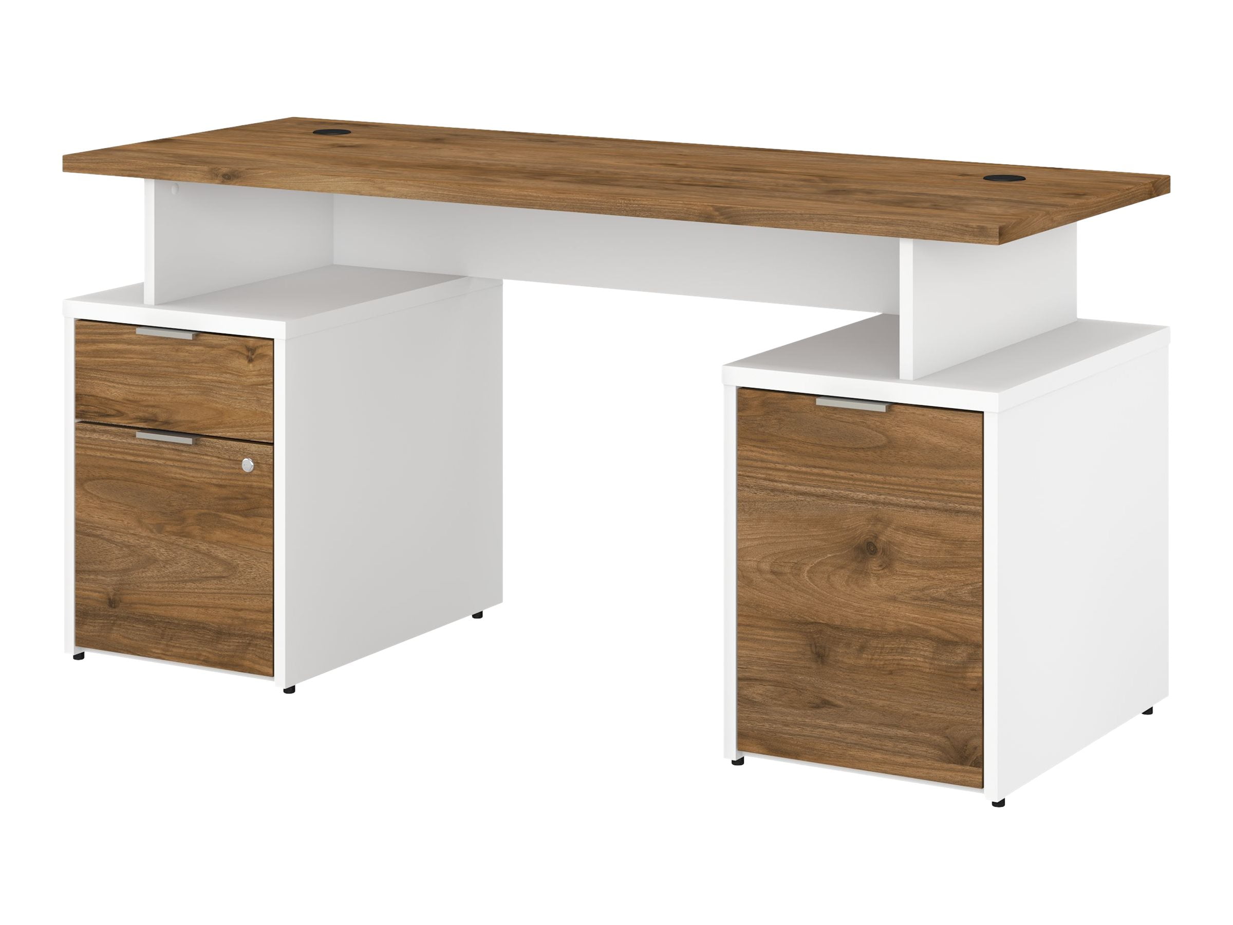 BBF Jamestown - Pedestal desk - rectangular - fresh walnut - white ...