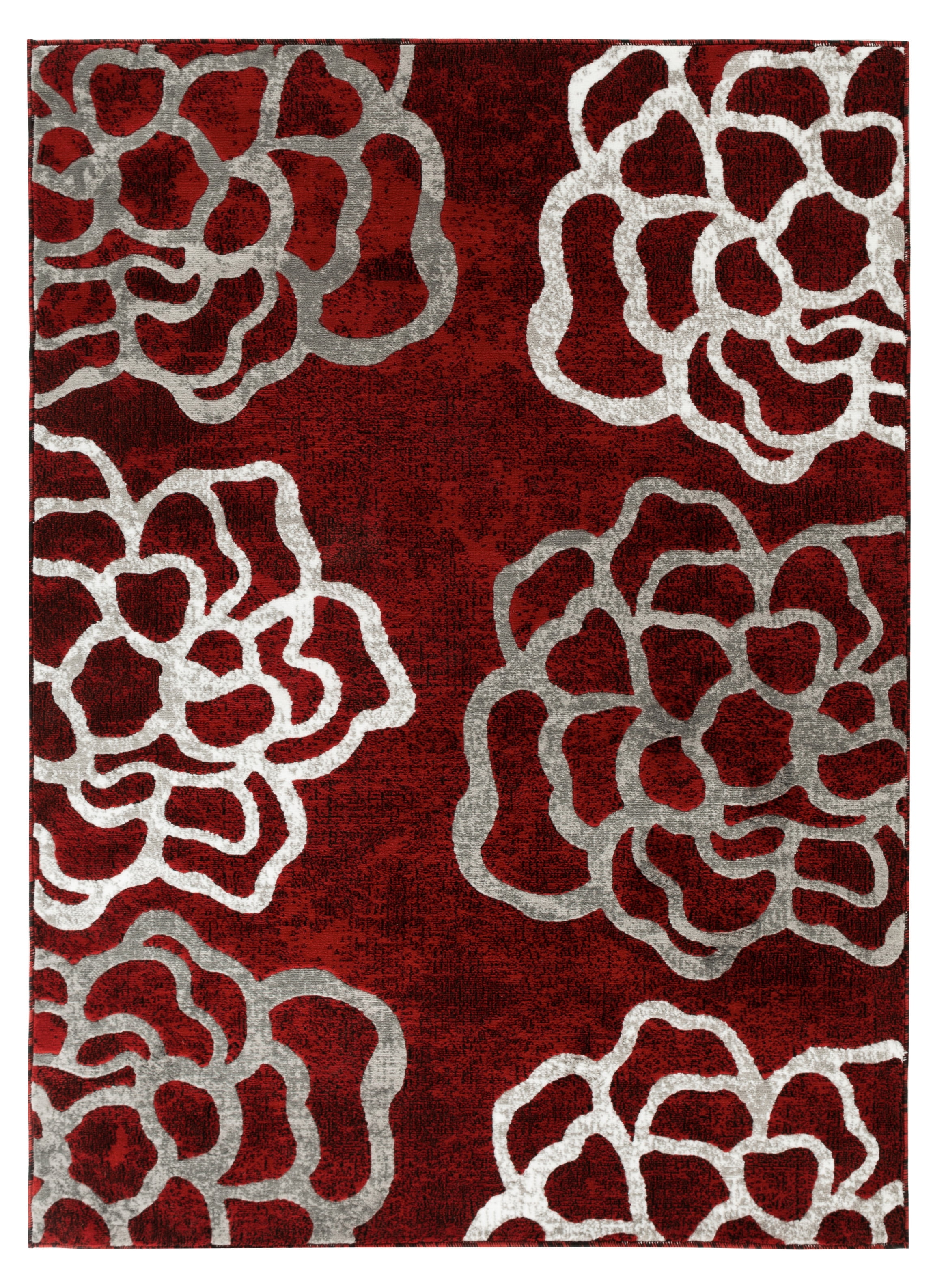 Newport Collection - Red, Gray Floral Medallion Modern Area Rug ...