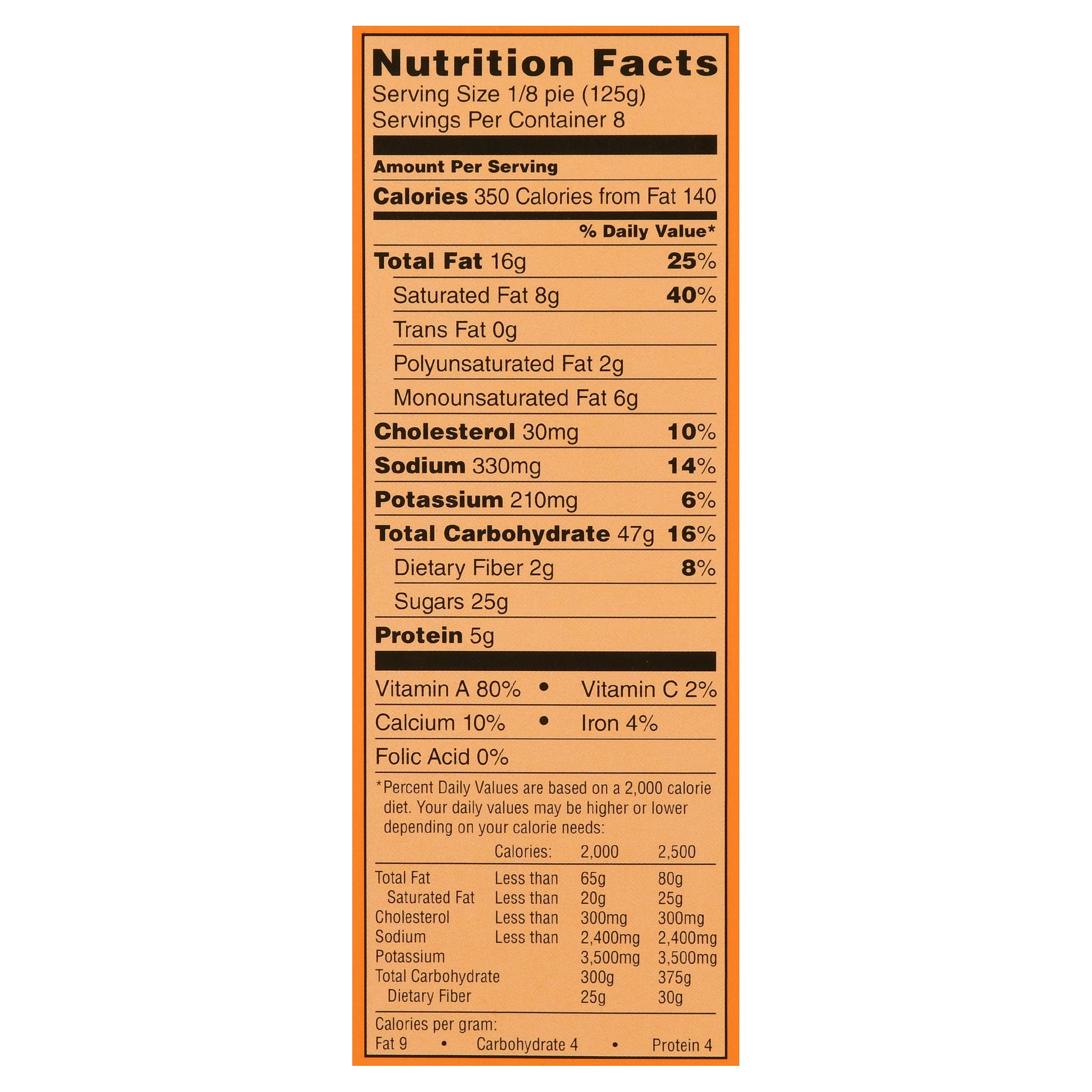 mrs. smith's pumpkin pie nutrition facts