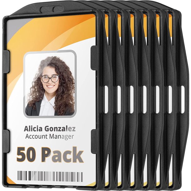 Rigid ID Name Badge Holders (Black, Vertical 3.45x2.1 inch, 50 Pack ...
