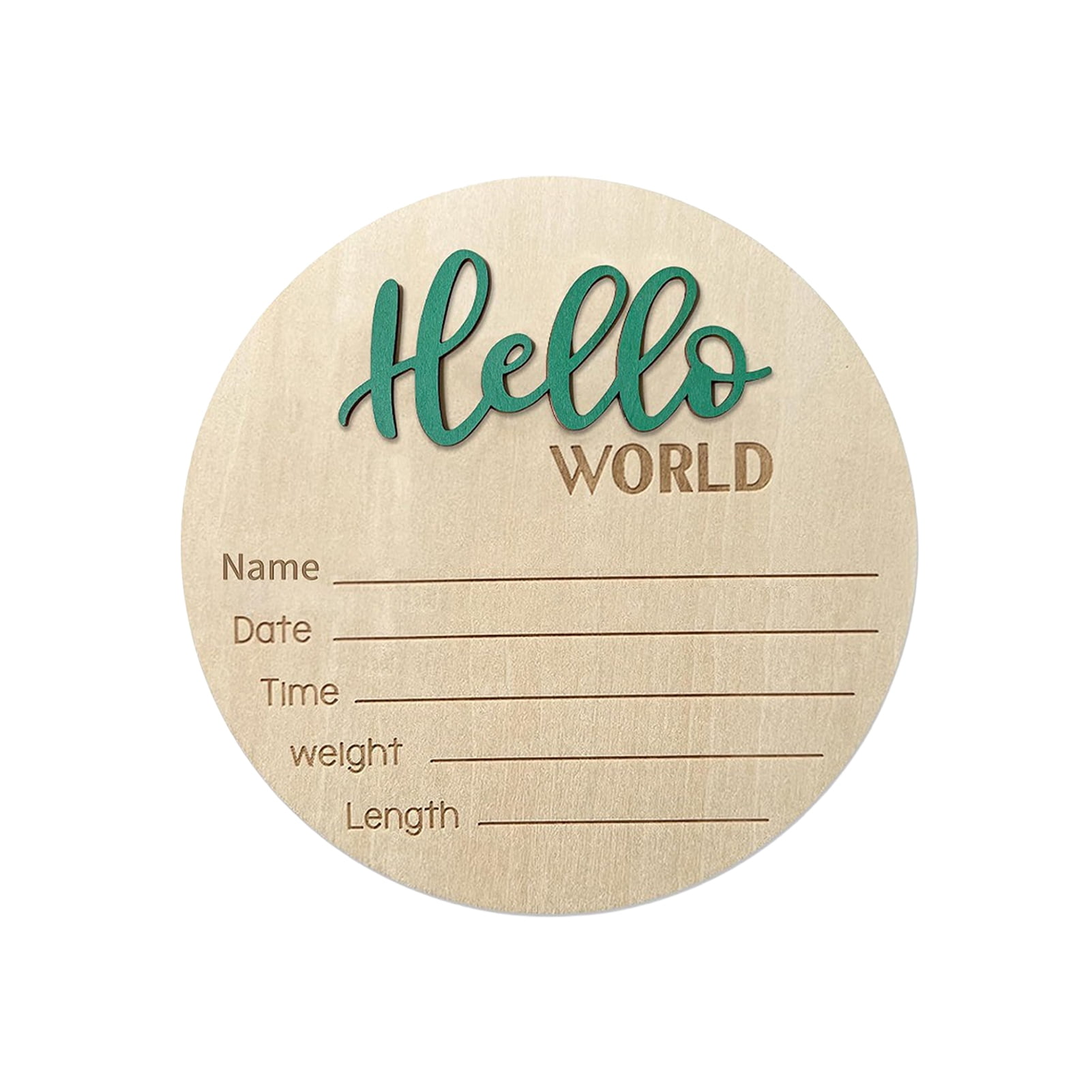 Letrero de madera para anunciar el nacimiento de un bebé, "Hola mundo ...