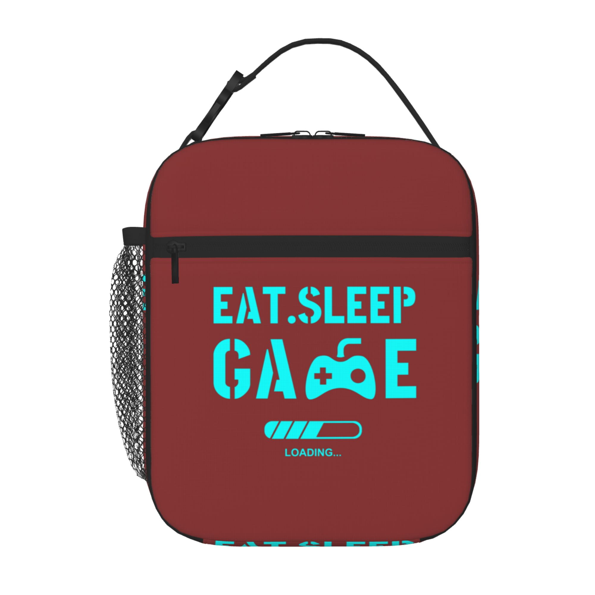 TEQUAN Portable Lunch Bag, Red Eat Sleep Game Slogans Pattern Reusable ...