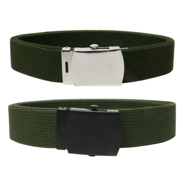 Army Green Adjustable Canvas Military Web Belt With Metal Buckle 32" to ...