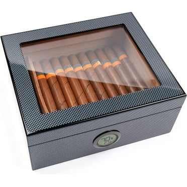 Cigar Humidor, Cedar Wood Desktop Humidor Box with Digital Hygrometer ...