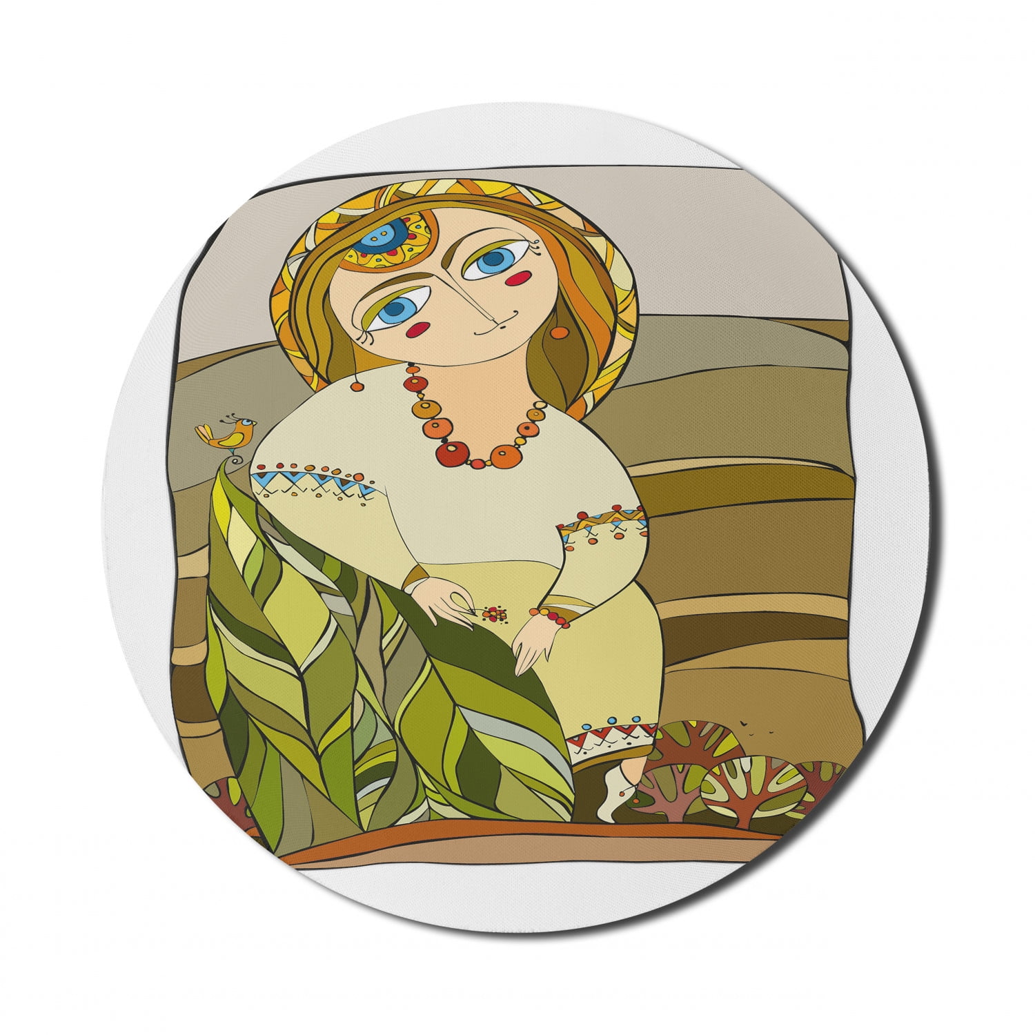 Folk Art Mouse Pad for Computers, Digitally Generated Drawn Slavic Girl ...