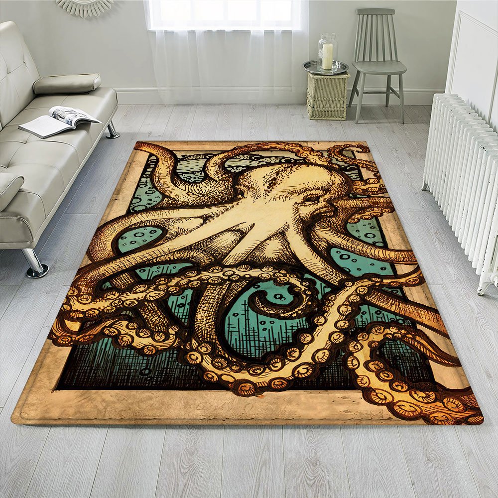 Indoor Rectangle Area Rug, Octopus Design, Washable, Quick Dry, For ...