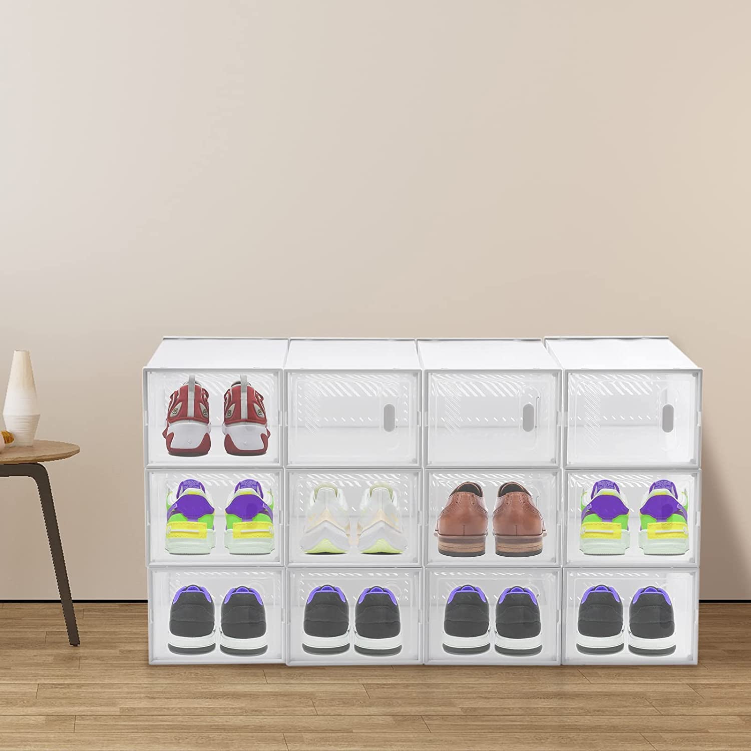 FETCOI Stackable Shoe Storage Boxes, 12 Pack Large Shoe Storage Boxes ...