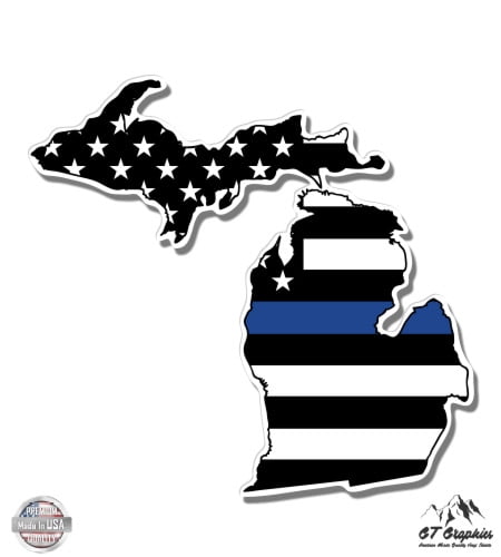 Michigan Thin Blue Line Flag Support Police - 3" Vinyl Sticker - For ...