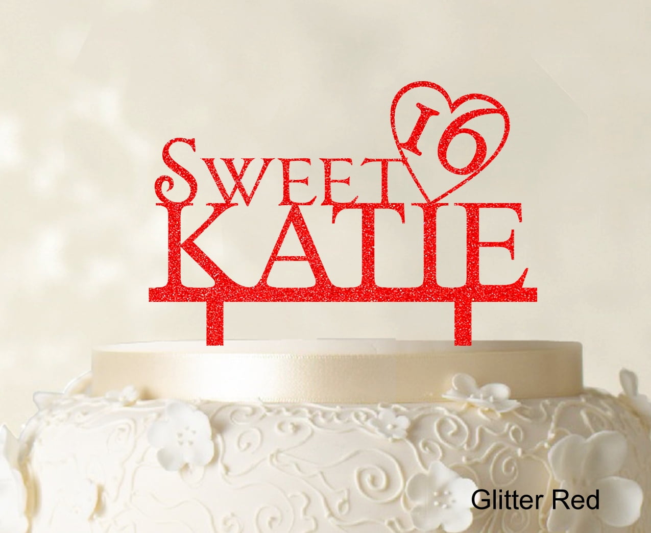"Personalized Birthday Cake Topper Glitter Red Cake Topper Color Option ...