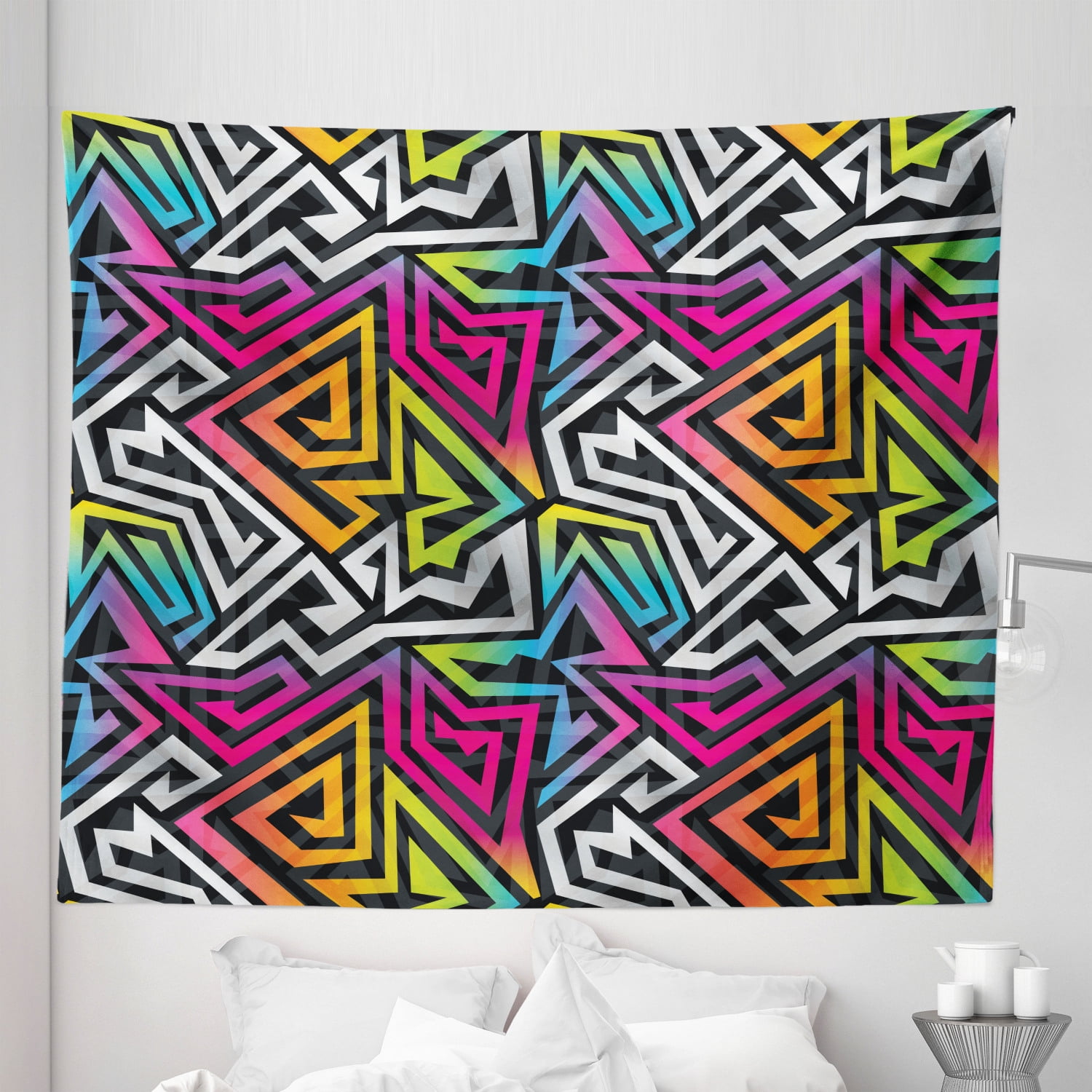 Urban Graffiti Tapestry, Rainbow Colored Labyrinth Bold Lines Shaded ...