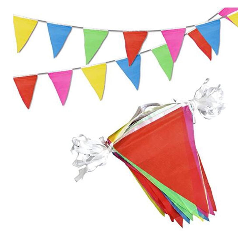 Edfrwws 40m Colorful String Hanging Triangle Flag Polyester Party ...