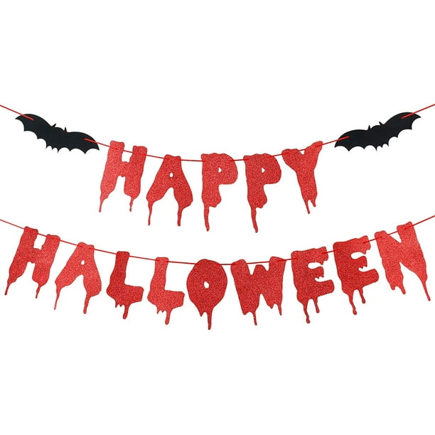 Happy Halloween Banner Red Glittery- Halloween Party Decorations ...
