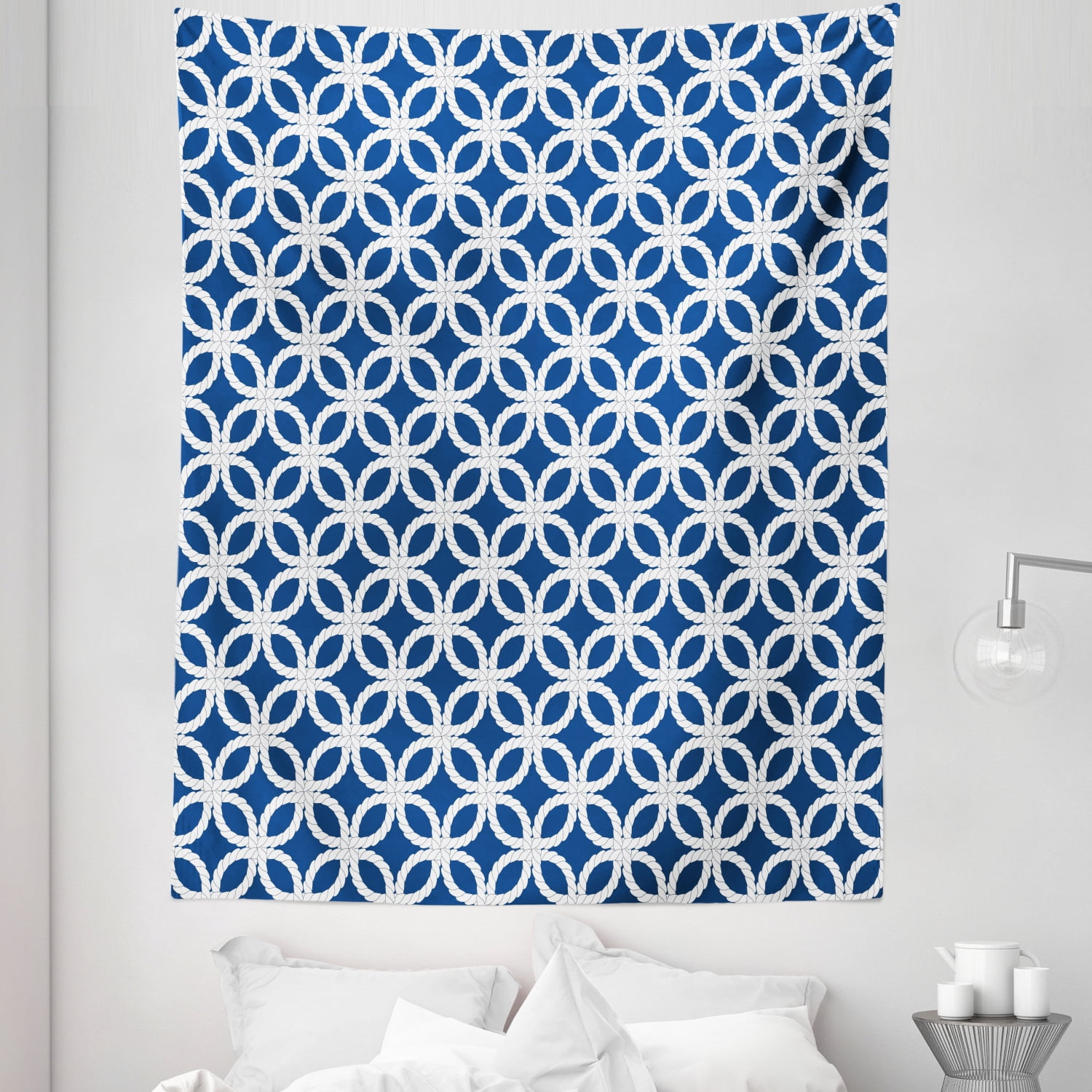 Navy Tapestry, Woven Marine Sea Life Inspired in Square Shapes ...