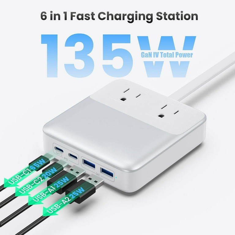 Anker Charger 135W GaN IV USB C Charging Station - 6-in-1 Power Strip ...