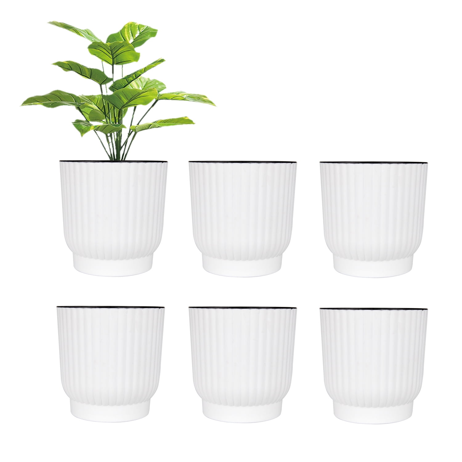 T4U 6 inch Classic Self Watering Plastic Pots, White, Set of 6 ...