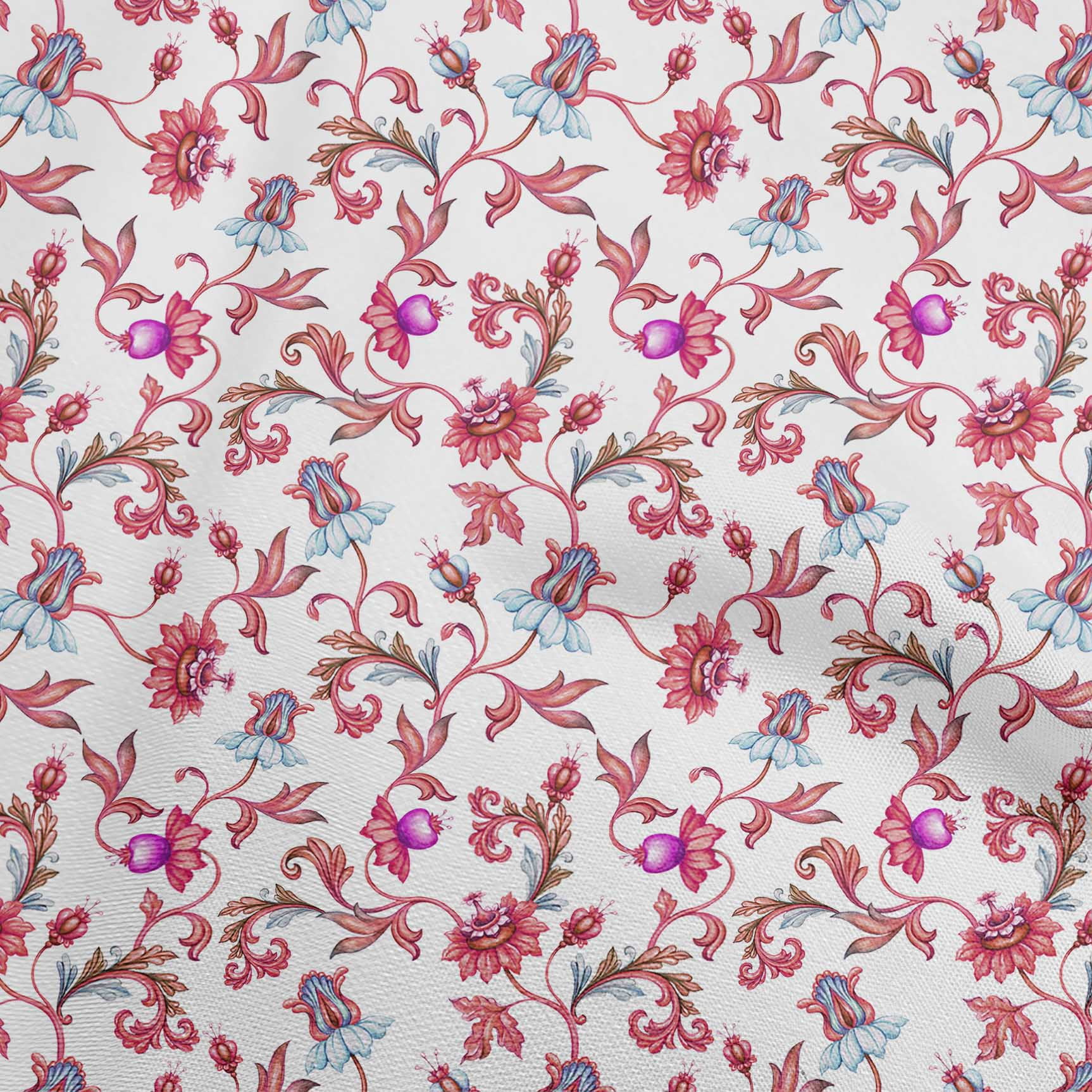 oneOone Cotton Silk Red Fabric Floral Fabric For Sewing Printed Craft ...