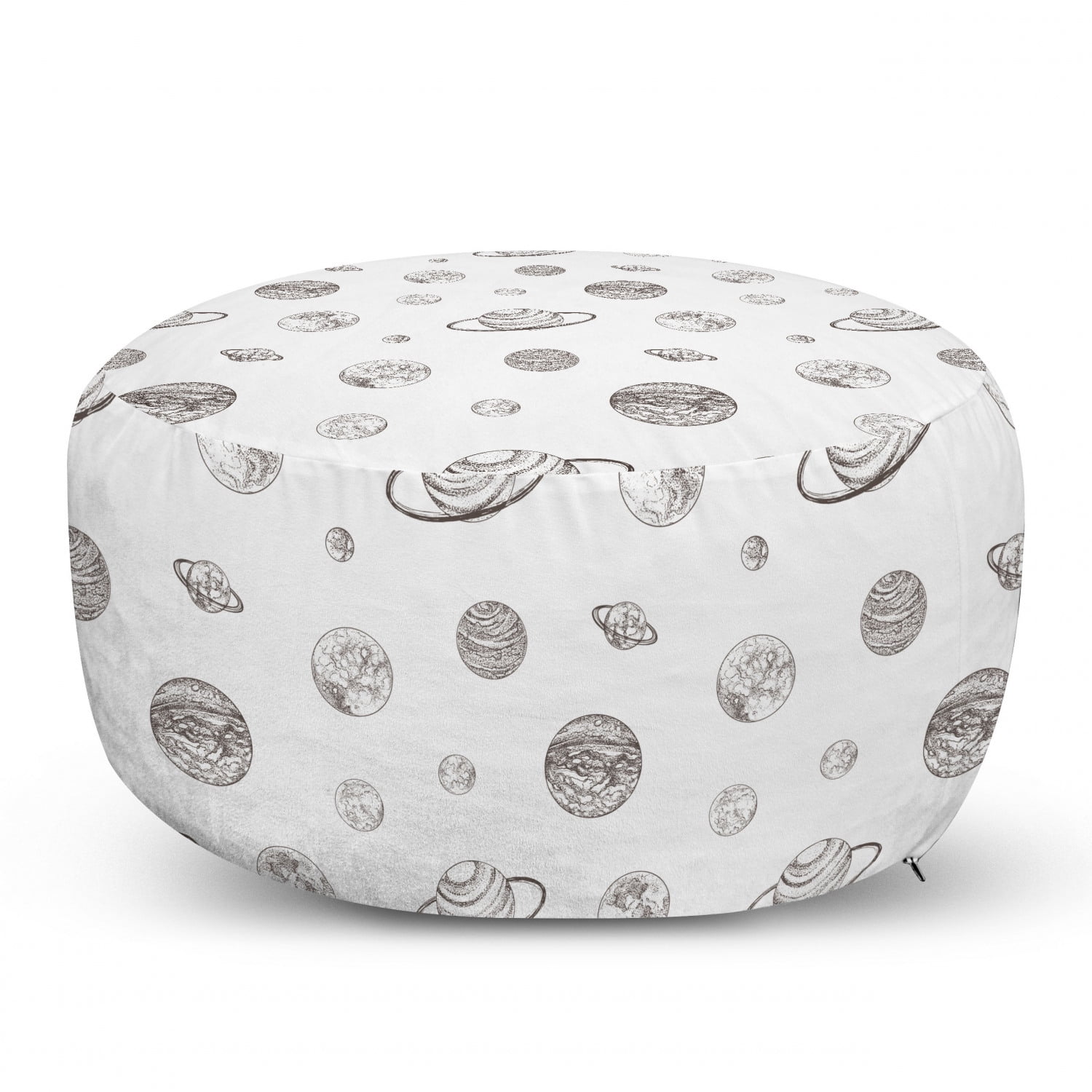 Galaxy Pouf Cover with Zipper, Hand Sketched Cosmic Outer Space Solar ...